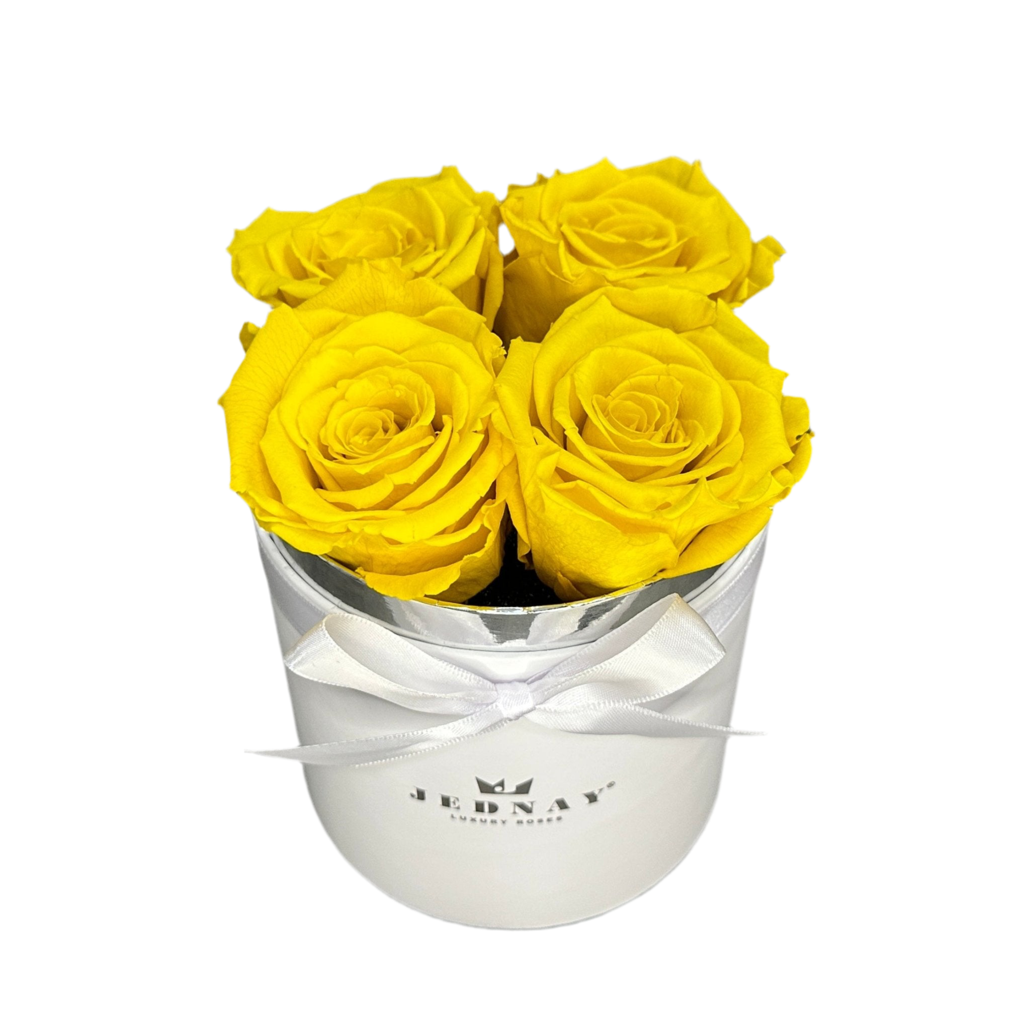 Yellow Eternal Roses | Small White Forever Rose Box By Jednay