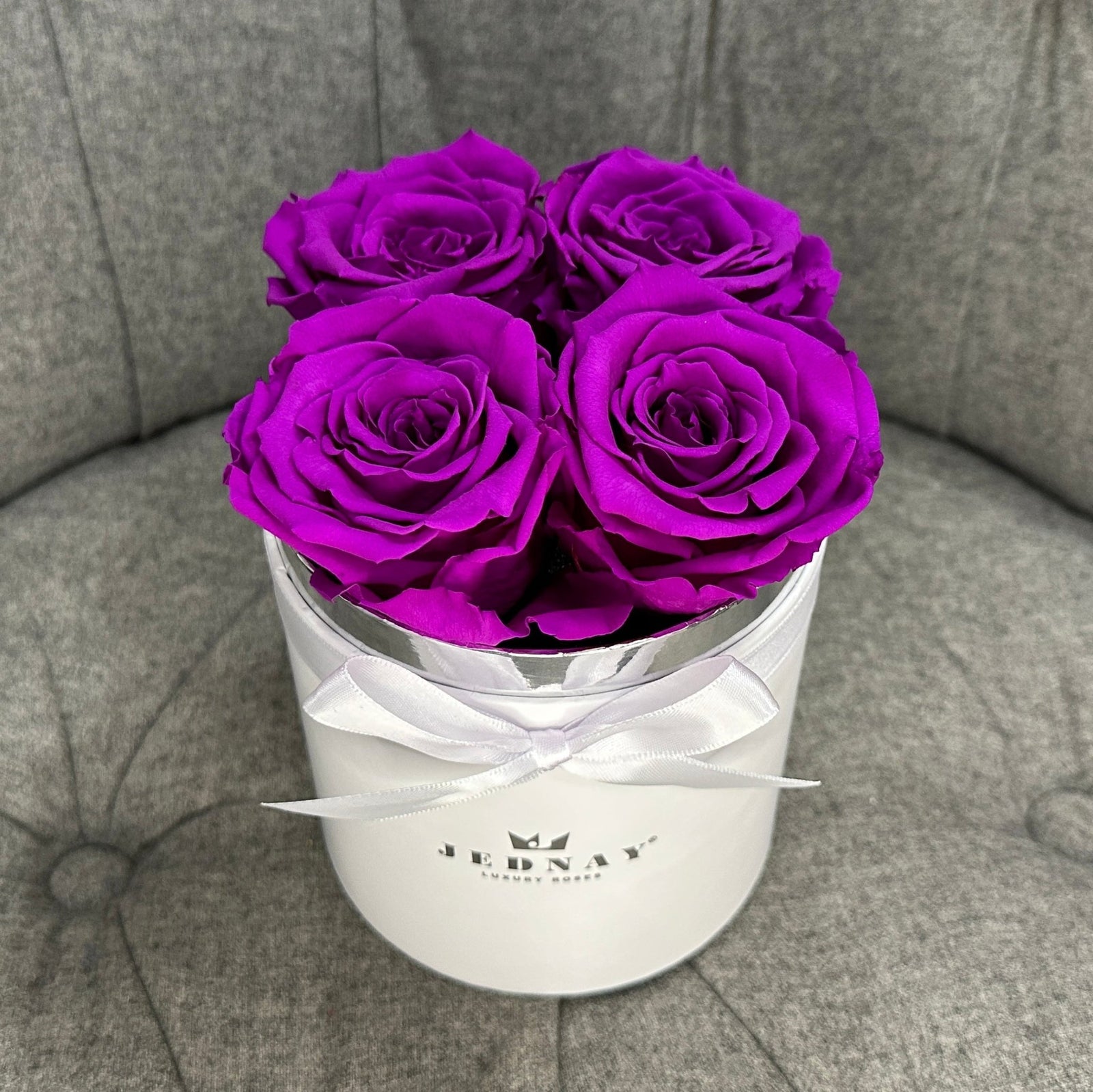 Purple Eternal Roses | Small White Forever Rose Box By Jednay