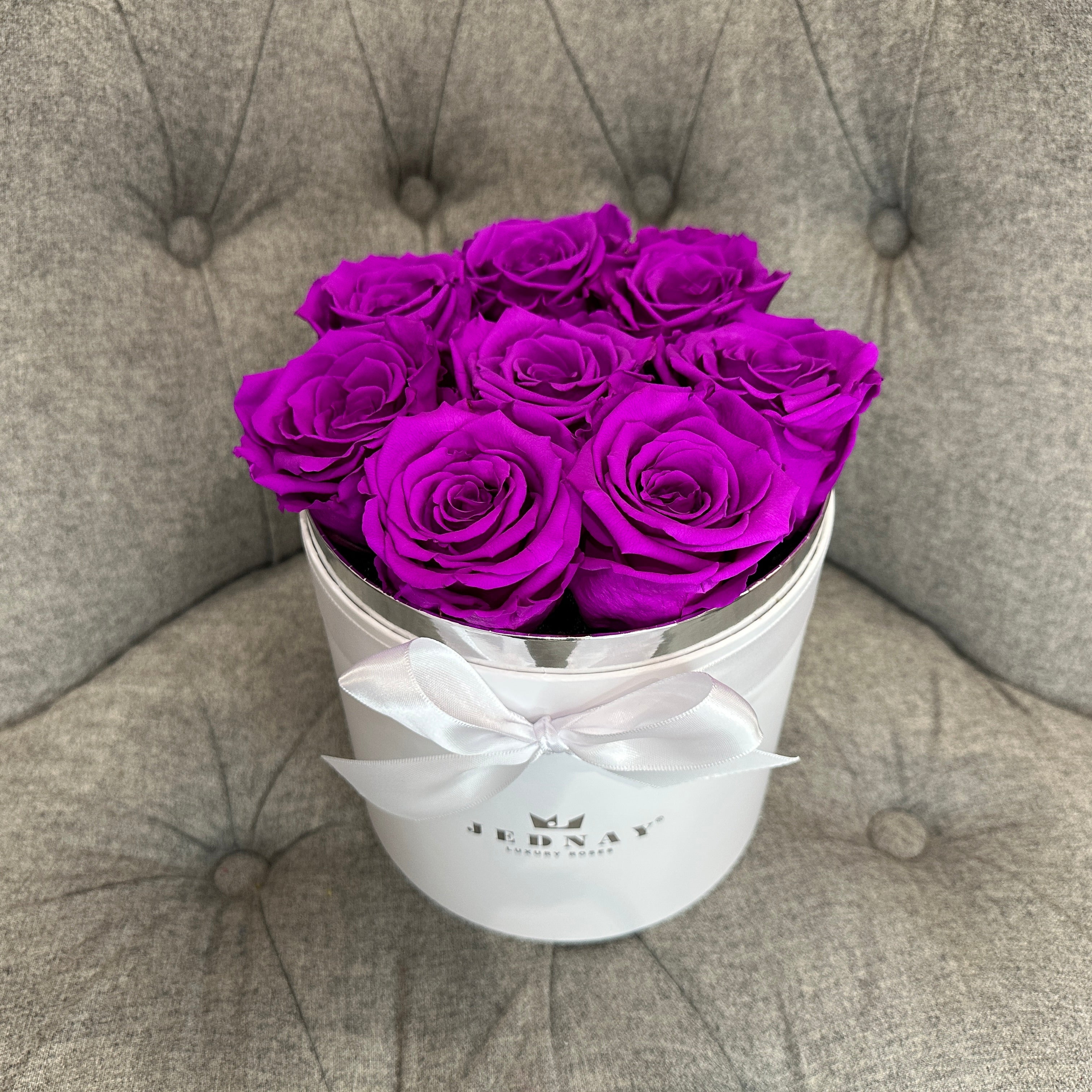 Eternal Roses in a medium white forever rose box by Jednay